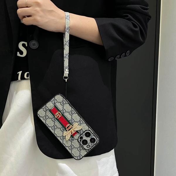 Gucci Bee Logo Full Cover iPhone Case w/ Straps