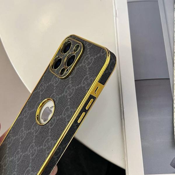 Gucci Gold Frame iPhone Case with Apple Logo Cutout
