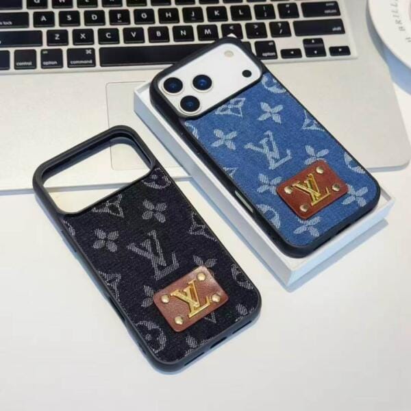 LV-Style Denim & Metal Logo Case for iPhone 17, Pro, Air, Max | Hand ...