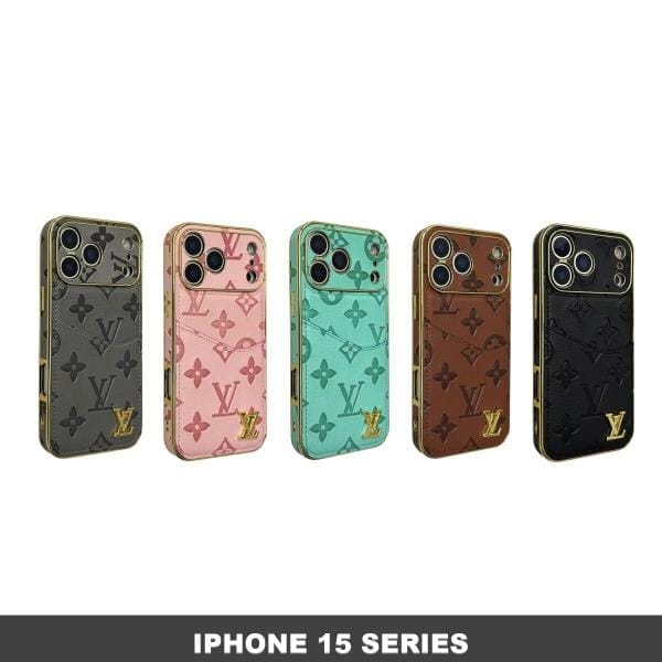 iPhone 15 Series Slim Wallet Case – Gold Frame & Card Holder