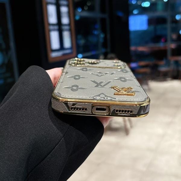 iPhone 15 Series Slim Wallet Case – Gold Frame & Card Holder