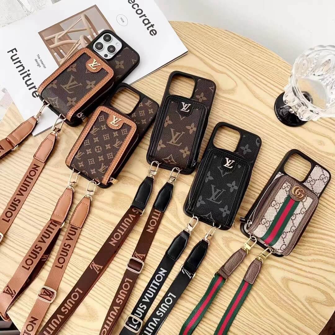 Louis Vuitton Zipper Purse Wallet iPhone Case w/Crossbody