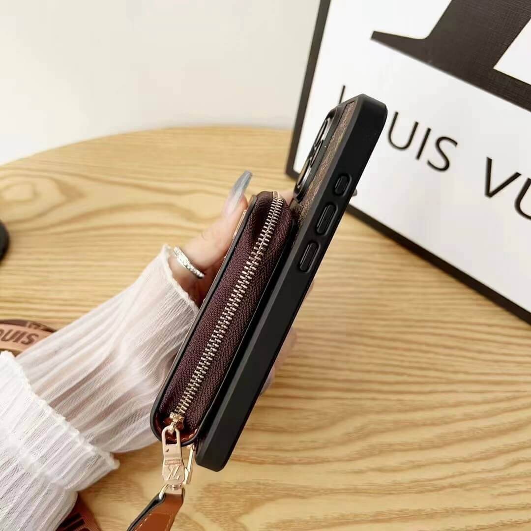 Louis Vuitton Zipper Purse Wallet iPhone Case with Crossbody
